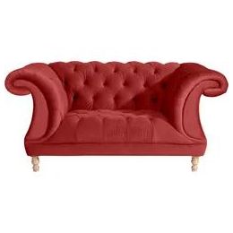 Loveseat Max Winzer "Isabelle, Loungesessel" Sessel Gr. Samtvelours 20442, B/H/T: 167 cm x 80 cm x 100 cm, rot (ziegel) XXL-Sessel Sessel mit Knopfheftung & gedrechselten Füßen in Buche natur, Breite 167 cm