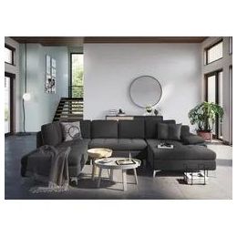 Sit & More Wohnlandschaft SIT&MORE "Latigo U-Form" Sofas Gr. B/T: 326 cm x 201 cm, Struktur, Recamiere rechts, ohne Bettfunktion-ohne Bettkasten, grau (dunkelgrau) mit Recamiere, wahlweise Bettfunktion und Bettkasten