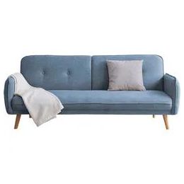 3-Sitzer Salesfever Sofas Gr. B/H/T: 188 cm x 80 cm x 85 cm, Strukturstoff, Strukturstoff fein Blau, blau (blau, natur) mit Knopfheftung im Rücken und Schlaffunktion