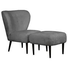 Sessel LeGer Home by Lena Gercke "Dinah" Gr. Chenille-Struktur, mit Hocker, B/H/T: 84cm x 92cm x 83cm, grau (anthracite) Einzelsessel Ohrensessel mit Hocker Sessel Knopfheftung im Rücken, wahlweise oder ohne