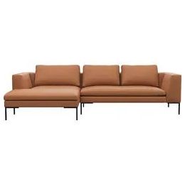 Ecksofa FLEXLUX "Loano" Sofas Gr. B/H/T: 298cm x 86cm x 169cm, Echtleder, Chaiselongue links, braun (modern cognac brown) modernes Sofa, frei im Raum stellbar, lose Kissen, Kaltschaum Sitz