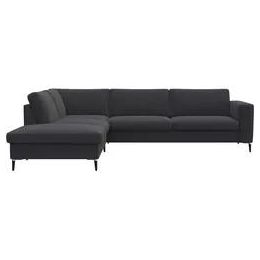 Ecksofa FLEXLUX "Fiore, L-Form, bequem und komfortabel durch hochwertigem Sitzaufbau" Sofas Gr. B/H/T: 273cm x 85cm x 225cm, Lederoptik, Ottomane links, schwarz (gorilla blac) breite Armlehnen, Kaltschaum, Füße Alu+schwarz