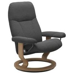 Relaxsessel stressless "Consul" Sessel Gr. ROHLEDER Stoff Q2 FARON, Classic Base Eiche, PlusTMSystem-Gleitsystem-Relaxfunktion-Drehfunktion-Kopfstützenverstellung-Rückteilverstellung, B/H/T: 72cm x 94cm x 70cm, grau (dark grey q2 faron) mit Classic Base, Größe S, Gestell Eiche