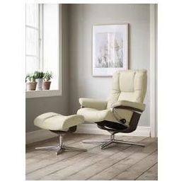 Relaxsessel stressless "Mayfair" Sessel Gr. Leder PALOMA, Cross Base Braun, Relaxfunktion-Drehfunktion-PlusTMSystem-Gleitsystem-BalanceAdaptTM, B/H/T: 92cm x 103cm x 79cm, beige (vanilla paloma) mit Hocker, Cross Base, Größe S, M & L, Holzakzent Braun