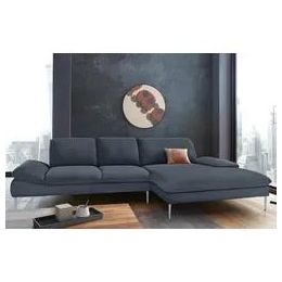 Ecksofa W.Schillig "enjoy&MORE" Sofas Gr. B/H/T: 340cm x 87cm x 185cm, Chenille-Flachgewebe R66, Recamiere rechts, mit Kopfteilverstellung-mit Armlehnenverstellung-mit Sitztiefenverstellung, blau (marine r66) mit Sitztiefenverstellung, Füße silber matt, Breite 340 cm