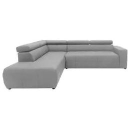 Ecksofa DOMO collection "Brandon L-Form, auch in Leder" Sofas Gr. B/H/T: 275cm x 80cm x 228cm, Leder, Ottomane links, ohne Sitztiefenverstellung, ohne Nierenkissen, grau (hellgrau) inklusive Kopfteilverstellung, wahlweise mit Sitztiefenverstellung