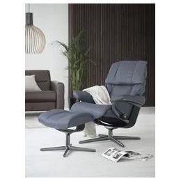 Relaxsessel stressless "Reno" Sessel Gr. Leder PALOMA, Cross Base Schwarz-S, Relaxfunktion-Drehfunktion-PlusTMSystem-Gleitsystem-BalanceAdaptTM, B/H/T: 79cm x 99cm x 75cm, blau (sparrow paloma) mit Cross Base, Größe S, M & L, Holzakzent Schwarz