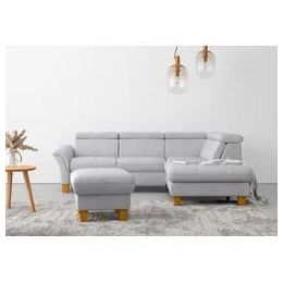 Ecksofa Home Affaire "Lindgren L-Form" Sofas Gr. B/H/T: 249 cm x 84 cm x 217 cm, Struktur, Ottomane rechts, ohne TV-Funktion motorisch-ohne Bettfunktion mit einklappbaren Rollen-ohne Stauraum-ohne Kopfteilverstellung-mit Federkern, silberfarben (silber) wahlweise mit TV-Funktion, Stauraum und Kopfteilverstellung