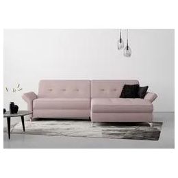 Ecksofa Inosign "Maredo L-Form" Sofas Gr. B/H/T: 284 cm x 89 cm x 179 cm, Chenille-Optik, mega-Recamiere rechts, mit Kopfteilverstellung, mit Armteilfunktion, mit Vorziehsitz motorisch und mit Bettkasten, rosa (rose) Federkern, wahlweise auch mit Kopfteil- und Armlehnverstellung