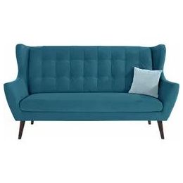 3-Sitzer Andas "Hemmink" Sofas Gr. B/H/T: 197cm x 107cm x 94cm, Luxus-Microfaser, ohne Funktion, blau (petrol/hellblau) mit Knopfheftung