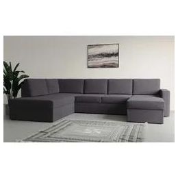 Wohnlandschaft Home Affaire "Delaware, Breite 292 cm, Webstoff fein, mit Stauraum" Sofas Gr. B/H/T: 292 cm x 73,5 cm x 202 cm, Webstoff fein, Recamiere rechts, grau (dark grey) ausziehbar, mit Bettfunktion, Wellenunterfederung