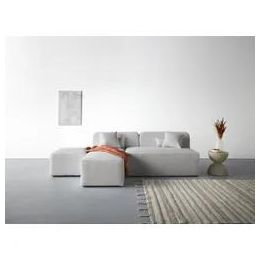 Ecksofa Andas "Sundstrup L-Form" Sofas Gr. B/H/T: 220cm x 76,5cm x 153cm, Bouclé, Ottomane links, grau (hellgrau) Modulserie, individuelle Zusammenstellung