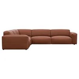 Ecksofa FLEXLUX "Lucera, super bequem durch hochwertigen Sitzaufbau mit Kaltschaum" Sofas Gr. B/H/T: 319cm x 73cm x 285cm, Echtleder, Schenkel links, braun (old chestnut brown) modern & anschmiegsam, L-Form, Designsofa