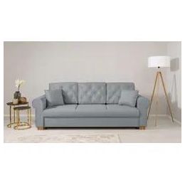 3-Sitzer Home Affaire "MORVILLE B/T/H: 240/90/94 cm, Liegefläche 195/141 cm" Sofas Gr. B/H/T: 240cm x 94cm x 98cm, Samtvelours, PU-Schaum, grau (hellgrau) Federkern-Polsterung, incl. Zierkissen, Incl. Bettkasten, Schlafsofa