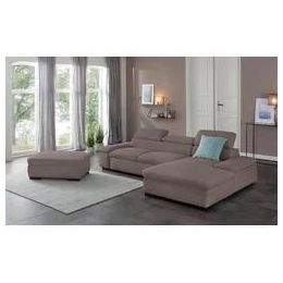 Ecksofa Home Affaire "Alberto L-Form" Sofas Gr. B/H/T: 286cm x 73cm x 174cm, Luxus-Microfaser weich, Recamiere rechts, ohne Bettfunktion, grau (taupe) mit Kopfteilverstellung, wahlweise Bettfunktion