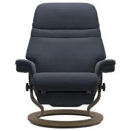 Relaxsessel stressless "Sunrise" Sessel Gr. Leder PALOMA, PowerTM Leg & Back-mit Akku-Classic Base Eiche, Relaxfunktion-Drehfunktion-Integrierte Fußstütze-PlusTMSystem, B/H/T: 88cm x 103cm x 78cm, blau (oxford blue paloma) elektrisch verstellbar, optional 2-motorisch, Größe M & L