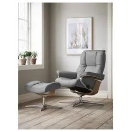 Relaxsessel stressless "Mayfair" Sessel Gr. Leder BATICK, Cross Base Eiche, Relaxfunktion-Drehfunktion-PlusTMSystem-Gleitsystem-BalanceAdaptTM, B/H/T: 79cm x 102cm x 73cm, grau (wild dove batick) mit Cross Base, Größe S, M & L, Holzakzent Eiche