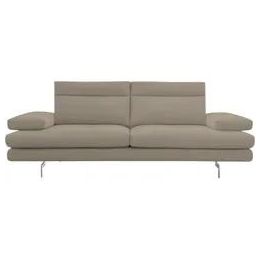 3-Sitzer Calia italia "Toby Wing, Designsofa mit hohem Sitzkomfort, bequem und elegant" Sofas Gr. B/H/T: 208cm x 90cm x 113cm, Leder BULL, mit Sitztiefenverstellung-mit Armlehnenverstellung, beige (fango bull) inklusive Sitztiefenverstellung, Füße in Chrom glänzend