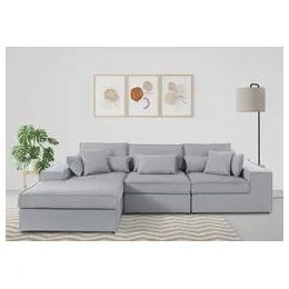 Ecksofa RAUM.ID "Florid L-Form" Sofas Gr. B/H/T: 280cm x 75cm x 162cm, Struktur (recyceltes Polyester), Ottomane links, silberfarben (silber) 3 Teile, bestehend aus Modulen, viele Bezugsqualitäten, auch in Cord