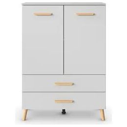 Hochkommode Rauch "Skandi by Aditio" Sideboards Gr. B/H/T: 93 cm x 130 cm x 44 cm, 2 St., grau (seidengrau) mit Massivholzgriffen, 2 Schubladen Softclose-Funktion