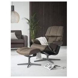 Relaxsessel stressless "Reno" Sessel Gr. Leder BATICK, Cross Base Schwarz-L, Relaxfunktion-Drehfunktion-PlusTMSystem-Gleitsystem-BalanceAdaptTM, B/H/T: 92cm x 100cm x 80cm, braun (mole batick) mit Hocker, Cross Base, Größe S, M & L, Holzakzent Schwarz