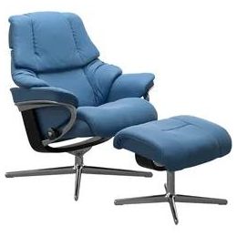 Relaxsessel stressless "Reno" Sessel Gr. Material Bezug, Material Gestell, Ausführung / Funktion, Maße B/H/T, blau (lazuli blau) mit Hocker, Cross Base, Größe S, M & L, Holzakzent Schwarz