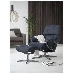 Relaxsessel stressless "Reno" Sessel Gr. Microfaser DINAMICA, Cross Base Schwarz-S, Relaxfunktion-Drehfunktion-PlusTMSystem-Gleitsystem-BalanceAdaptTM, B/H/T: 79cm x 99cm x 75cm, blau (blau dinamica) mit Hocker, Cross Base, Größe S, M & L, Holzakzent Schwarz