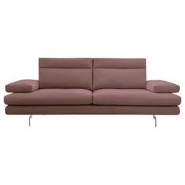 3-Sitzer Calia italia "Toby Wing, Designsofa mit hohem Sitzkomfort, bequem und elegant" Sofas Gr. B/H/T: 208 cm x 90 cm x 113 cm, Leder ANTARES, mit Sitztiefenverstellung-mit Armlehnenverstellung, braun (cipria antares) inklusive Sitztiefenverstellung, Füße in Chrom glänzend