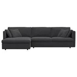 Ecksofa FLEXLUX "Lovane" Sofas Gr. B/H/T: 290cm x 84cm x 182cm, Lederoptik, Chaiselongue links, grau (shark grey) Weich & anschmiegsam, große Sitztiefe auf Kaltschaum, Dekokissen inkl.