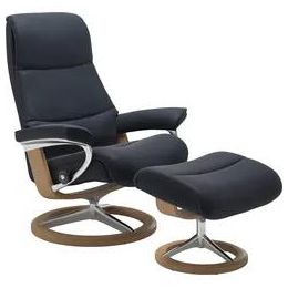 Relaxsessel stressless "View" Sessel Gr. Leder PALOMA, Cross Base Eiche, Relaxfunktion-Drehfunktion-PlusTMSystem-Gleitsystem-BalanceAdaptTM, B/H/T: 78cm x 108cm x 78cm, blau (shadow paloma) mit Signature Base, Größe S,Gestell Eiche