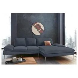 Ecksofa W.Schillig "enjoy&MORE" Sofas Gr. B/H/T: 310cm x 87cm x 185cm, Chenille-Flachgewebe R66, Recamiere rechts, mit Kopfteilverstellung-mit Armlehnenverstellung-mit Sitztiefenverstellung, blau (marine r66) mit Sitztiefenverstellung, Füße Chrom glänzend, Breite 310 cm