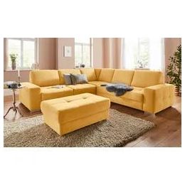 Sit & More Ecksofa SIT & MORE "Santorini L-Form" Sofas Gr. B/H/T: 276cm x 82cm x 271cm, Luxus-Microfaser, langer Schenkel links, mit Bettfunktion-mit Sitztiefenverstellung, gelb (senf) mit Federkern und Sitztiefenverstellung, wahlweise Bettfunktion