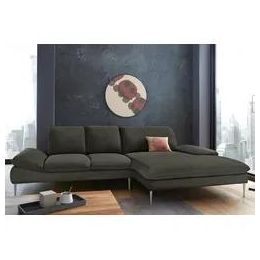 Ecksofa W.Schillig "enjoy&MORE" Sofas Gr. B/H/T: 310cm x 87cm x 185cm, Chenille-Flachgewebe R66, Recamiere rechts, mit Kopfteilverstellung-mit Armlehnenverstellung-mit Sitztiefenverstellung, grün (hunter r66) mit Sitztiefenverstellung, Füße Chrom glänzend, Breite 310 cm