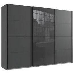 Schwebetürenschrank wimex "Norderstedt" Schränke Gr. B/H/T: 270 cm x 210 cm x 64 cm, 3 St., grau (graphit, glas grey) INKLUSIVE 2 Stoffboxen und zusätzliche Einlegeböden, mit Glastür