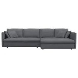 Ecksofa FLEXLUX "Lovane" Sofas Gr. B/H/T: 290cm x 84cm x 185cm, Bouclé, Chaiselongue rechts, blau (navy blau) Weich & anschmiegsam, große Sitztiefe auf Kaltschaum, Dekokissen inkl.