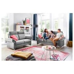 Polstergarnitur Home Affaire "Mailand", grau (hellgrau), H:103cm T:89cm, 100% Polyester, Sitzmöbel-Sets, Set: 3-Sitzer, 2-Sitzer und Sessel, wahlweise mit Move-Funktion