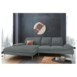 Ecksofa W.Schillig "enjoy&MORE" Sofas Gr. B/H/T: 310cm x 87cm x 185cm, Chenille-Flachgewebe R66, Recamiere links, mit Kopfteilverstellung-mit Armlehnenverstellung-mit Sitztiefenverstellung, blau (niagara r66) mit Sitztiefenverstellung, Füße Chrom glänzend, Breite 310 cm