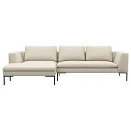 Ecksofa FLEXLUX "Loano" Sofas Gr. B/H/T: 298cm x 86cm x 169cm, Echtleder, Chaiselongue links, weiß (warm white) modernes Sofa, frei im Raum stellbar, lose Kissen, Kaltschaum Sitz