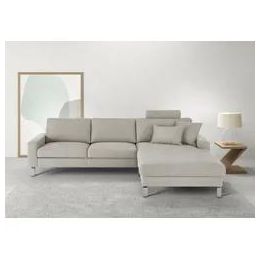 Ecksofa 3C Candy "Lecce, wahlweise PUR-Schaumstoff oder Tonnentaschenfederkern", grau (hellgrau), B:281cm H:86cm T:194cm, 100% Polyester, Sofas, Bett im 2,5-Sitzer, teilmotorische Schlaffunktion im Longchair, L-Form