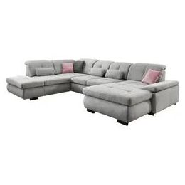 Ecksofa DIE PLANBAR "MP-IN16012 L-Form" Sofas Gr. B/H/T: 371cm x 85cm x 195cm, Chenille, Armlehne rechts, Bettfunktion-Sitztiefenverstellung, weiß (silber) mit Sitztiefenverstellung und Federkern-Polsterung