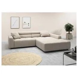 Ecksofa 3C Candy "Denver auch mit Cord- und Easy care-Bezug, Kopfteilverstellung L-Form" Sofas Gr. B/H/T: 258cm x 68cm x 217cm, Easy care, Ottomane rechts, ohne motorische Sitztiefenverstellung, grau (taupe) wahlweise. mit motorischer Sitztiefenverstellung