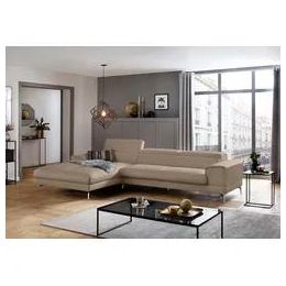 Ecksofa W.Schillig "piedroo" Sofas Gr. B/H/T: 343 cm x 70 cm x 193 cm, Longlife Xtra-Leder Z59, Longchair links, mit Kopfteilverstellung-ohne Sitztiefenverstellung, braun (stone z59) Kopfteilverstellung, wahlweise mit Sitztiefenverstellung, Breite 343cm