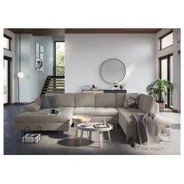 Sit & More Wohnlandschaft SIT&MORE "Latigo U-Form" Sofas Gr. B/T: 346 cm x 201 cm, Struktur, mega-Recamiere links, ohne Bettfunktion-ohne Bettkasten, beige mit Mega-Recamiere, wahlweise Bettfunktion und Bettkasten