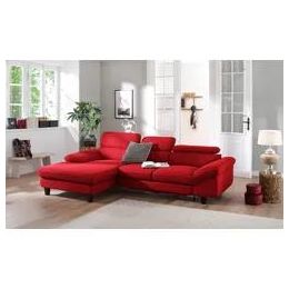 Ecksofa Home Affaire "Pilot L-Form" Sofas Gr. B/H/T: 268cm x 73cm x 108cm, Struktur, Recamiere links, mit Kopfteilverstellung-mit Bettkasten-mit Bettfunktion, rot (dunkelrot) wahlweise mit Bettfunktion und Bettkasten