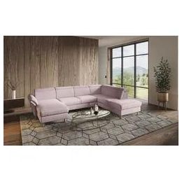 Wohnlandschaft Home Affaire "Calypso U-Form" Sofas Gr. B/H/T: 334 cm x 85 cm x 227 cm, Struktur, Ottomane rechts, mit Kopfteilverstellung-mit Armteilverstellung-mit Bett-ohne Bettkasten-mit Relax motorisch-mit Stauraum, rosa (altrosa) wahlweise mit motorischer Relaxfunktion