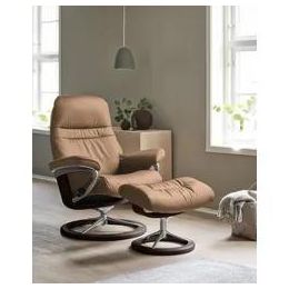 Relaxsessel stressless "Sunrise" Sessel Gr. Leder BATICK, Relaxfunktion-Drehfunktion-PlusTMSystem-Gleitsystem-BalanceAdaptTM, B/H/T: 92cm x 105cm x 80cm, braun (latte batick) mit Signature Base, Größe L, Gestell Braun