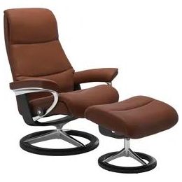 Relaxsessel stressless "View" Sessel Gr. Leder PALOMA, Cross Base Schwarz, Relaxfunktion-Drehfunktion-PlusTMSystem-Gleitsystem-BalanceAdaptTM, B/H/T: 82cm x 109cm x 81cm, braun (copper paloma) mit Signature Base, Größe M,Gestell Schwarz