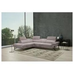 Ecksofa Egoitaliano "Narcisa, Design und Sitzkomfort der Extraklasse" Sofas Gr. B/H/T: 287cm x 96cm x 225cm, Luxus-Microfaser Lederoptik, Ottomane links, grau (opal grau) mit verstellbaren Kopfstützen für noch mehr Komfort, L-Form