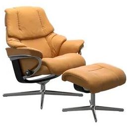 Relaxsessel stressless "Reno" Sessel Gr. Material Bezug, Material Gestell, Ausführung / Funktion, Maße B/H/T, gelb (honey) mit Hocker, Cross Base, Größe S, M & L, Holzakzent Schwarz