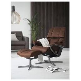 Relaxsessel stressless "Reno" Sessel Gr. Leder PALOMA, Cross Base Schwarz-L, Relaxfunktion-Drehfunktion-PlusTMSystem-Gleitsystem-BalanceAdaptTM, B/H/T: 92cm x 100cm x 80cm, braun (copper paloma) mit Hocker, Cross Base, Größe S, M & L, Holzakzent Schwarz